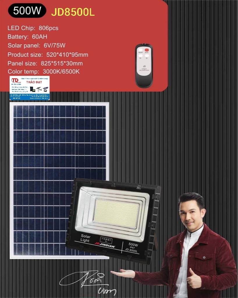 ĐÈN NĂNG LƯỢNG MẶT TRỜI CHÍNH HÃNG JINDIAN JD-8500L (500W)